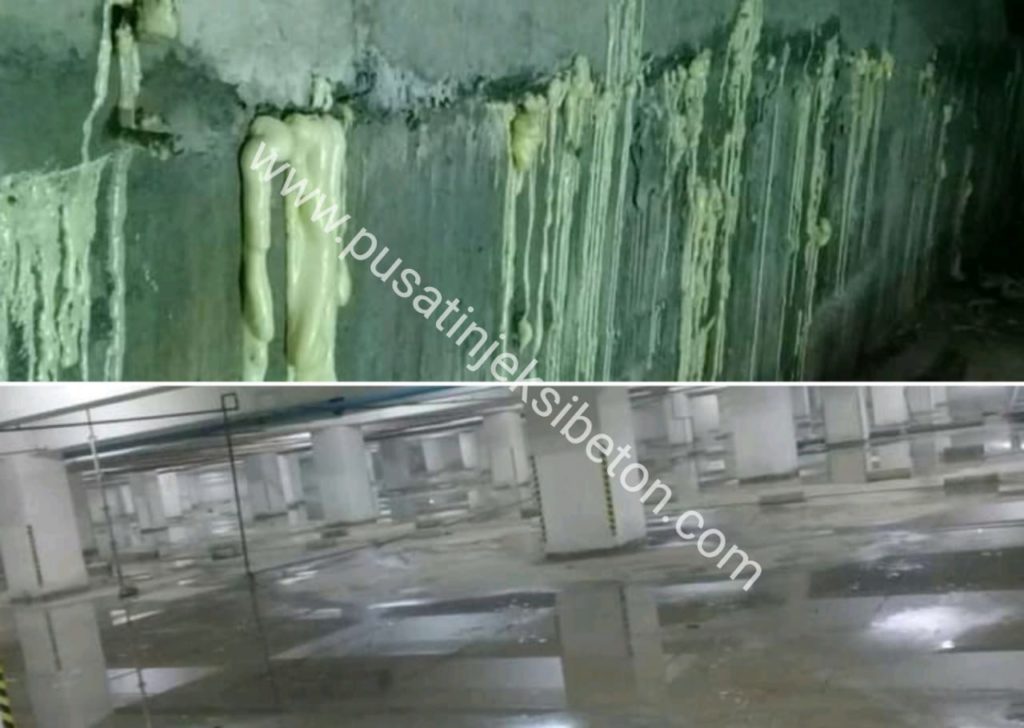 Injeksi PU pada basement gedung bagian dingding STP, GWT, / WTP ...